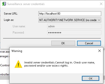 Milestone Mobile: the Tray Manager cannot validate the 'Network Service ...