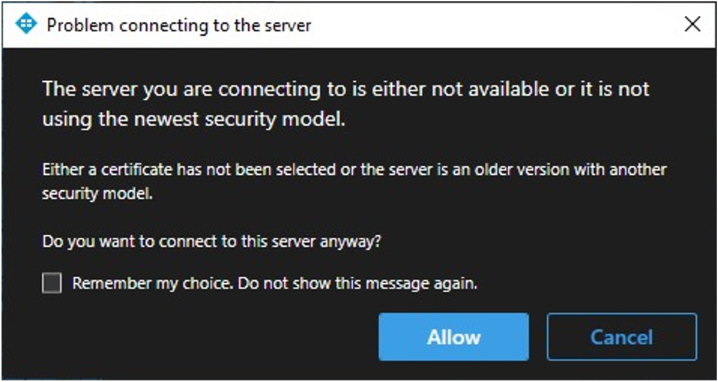 XProtect Smart Client security warning at login (FAQ)