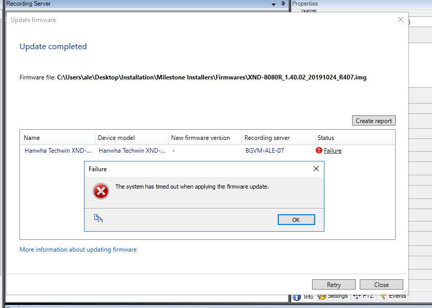 Updating Device Firmware Fails — The System Has Timed Out When Applying The Firmware Update